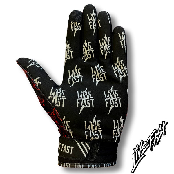 Black Red Paisley MX Bike Gloves - Live Fast Gear
