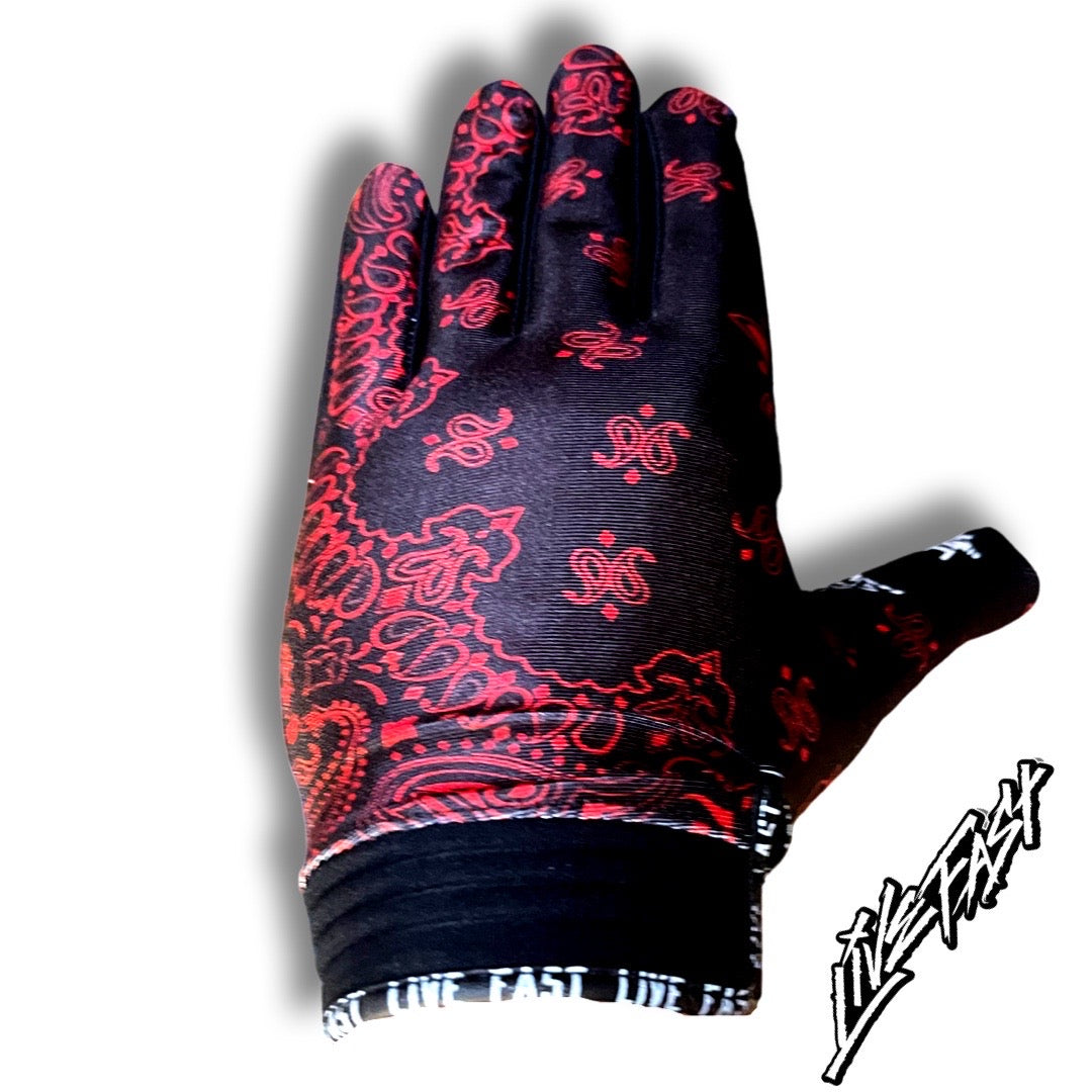 Black Red Paisley MX Bike Gloves - Live Fast Gear